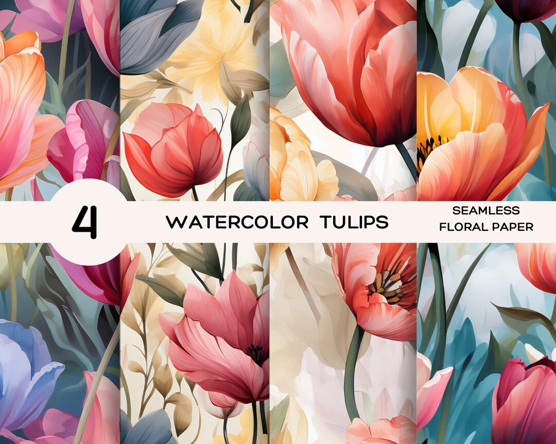 Beautiful Watercolor Tulips Seamless Digital Papers X4 - Etsy
