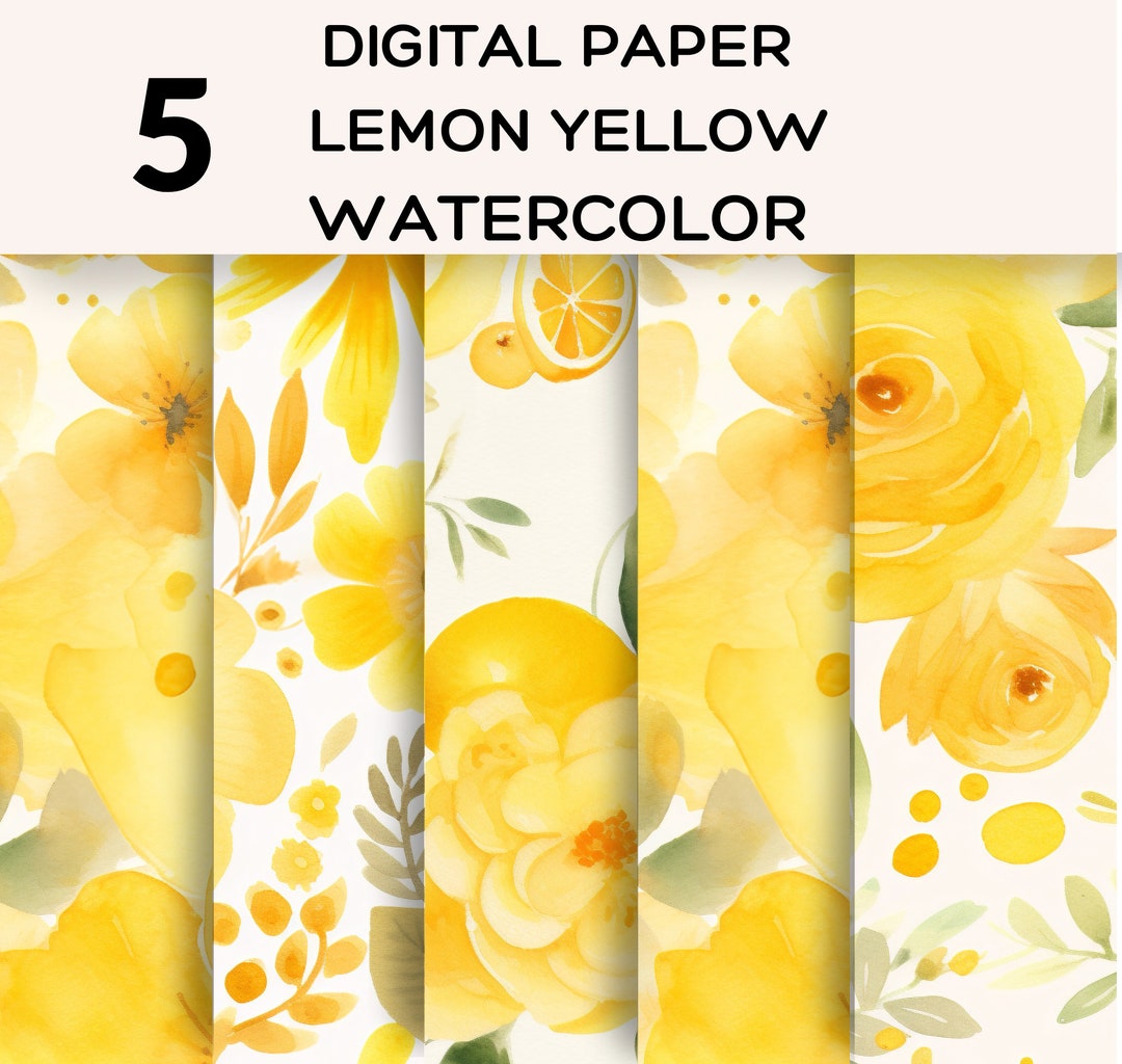 Beautiful Lemon Yellow Watercolor Repeating Seamless Digital Papers X 5 ...