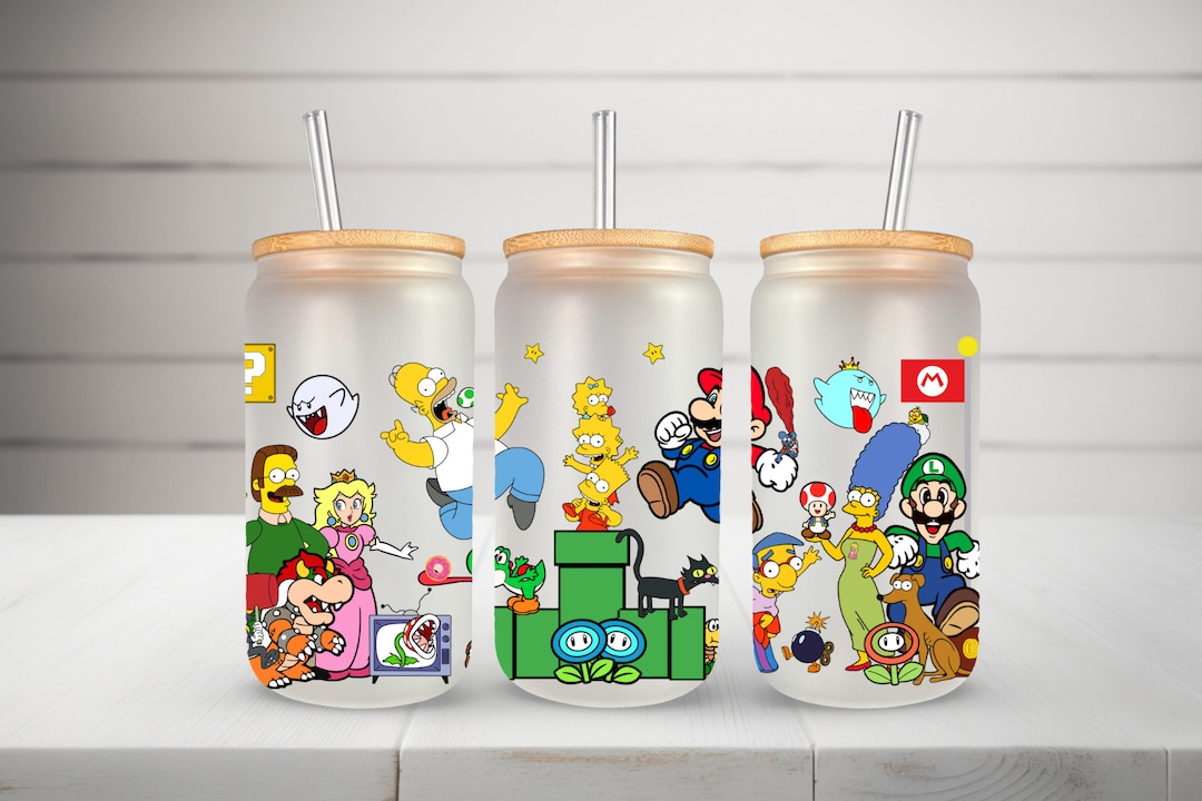 DIGITAL* Mario and Simpson Mashup Cartoon Tumbler Libbey PNG, 16oz ...