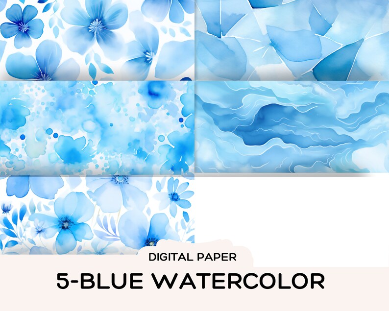 Beautiful Watercolor Blue Seamless Digital Papers X5 - Etsy