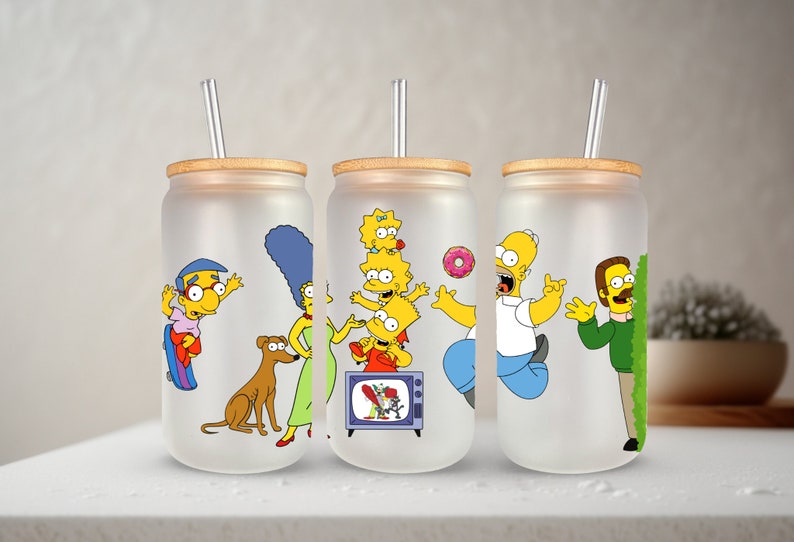 DIGITAL* Simpson Version 2, Cartoon Tumbler Libbey PNG, 16oz Glass Can ...