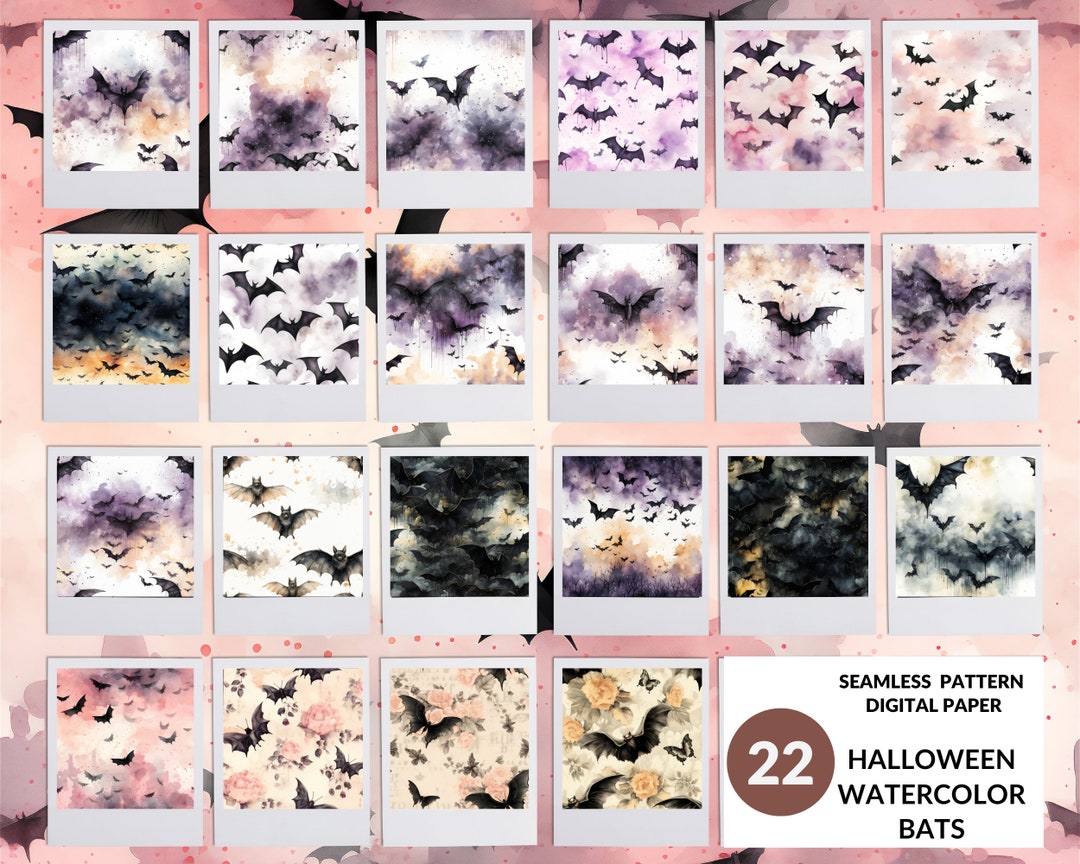 Large Set of 22 Halloween Bats Watercolor Digital Papers X 22 - Etsy