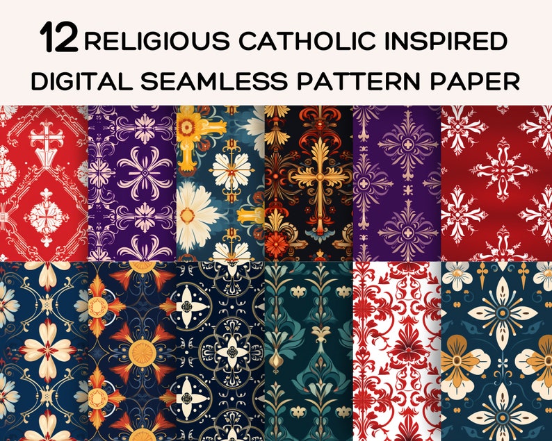 Beautiful Holy Religious Inspired Christian Catholic Seamless Pattern ...