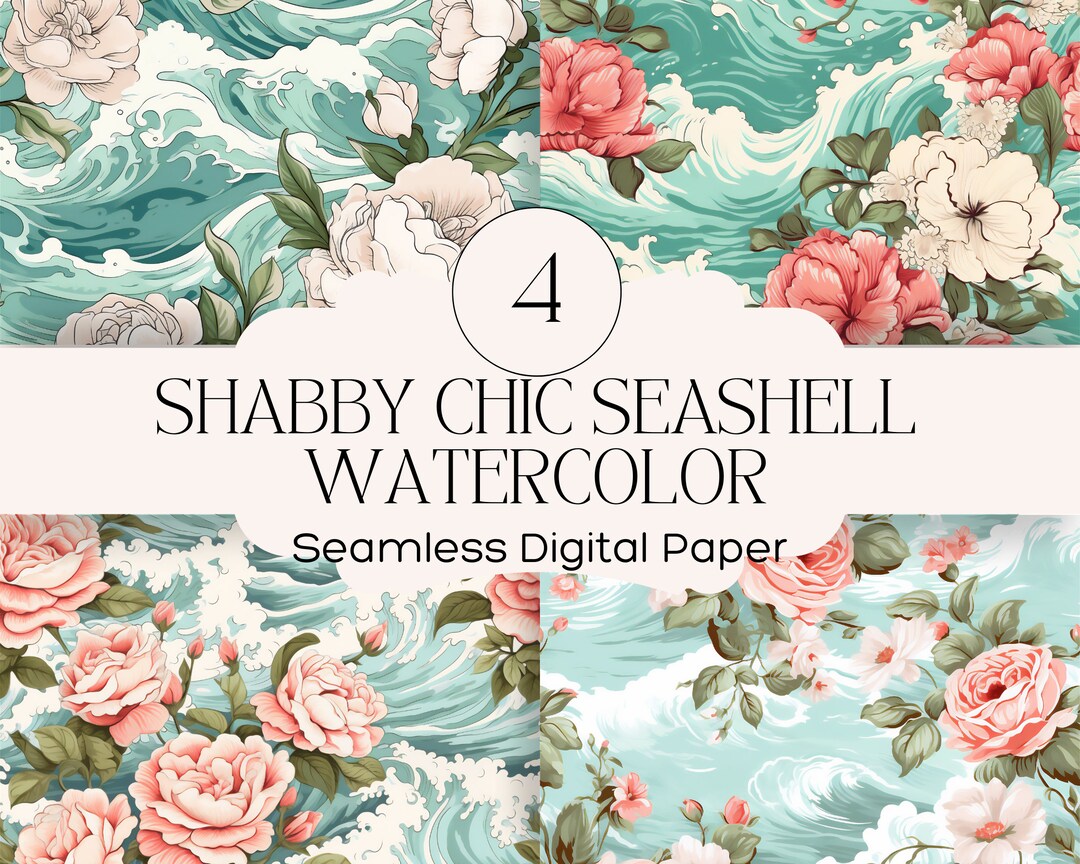 Shabby Chic Ocean Waves and Roses Repeating Pattern Seamless Digital ...