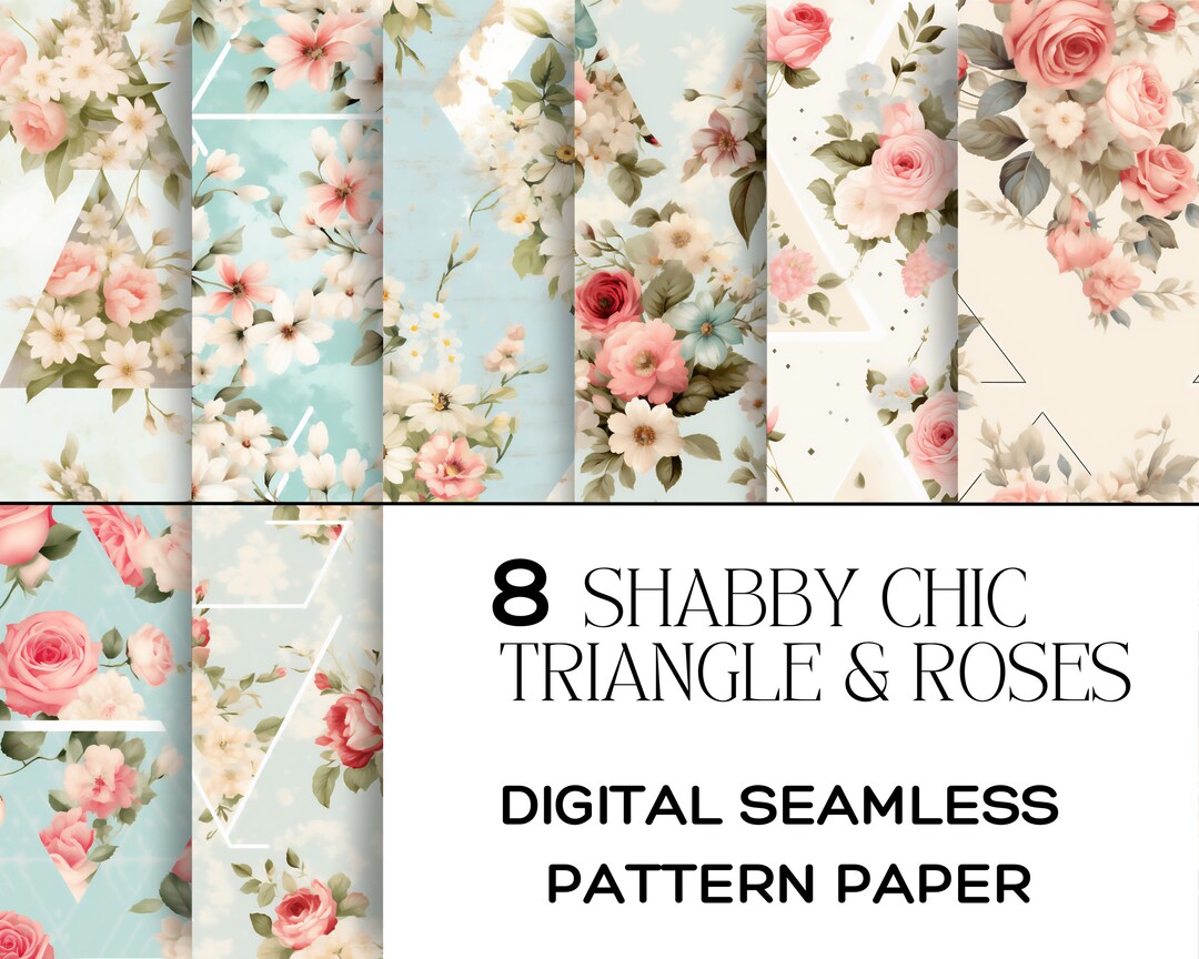 Shabby Chic Triangle Shapes and Roses Gorgeous Repeating Pattern ...