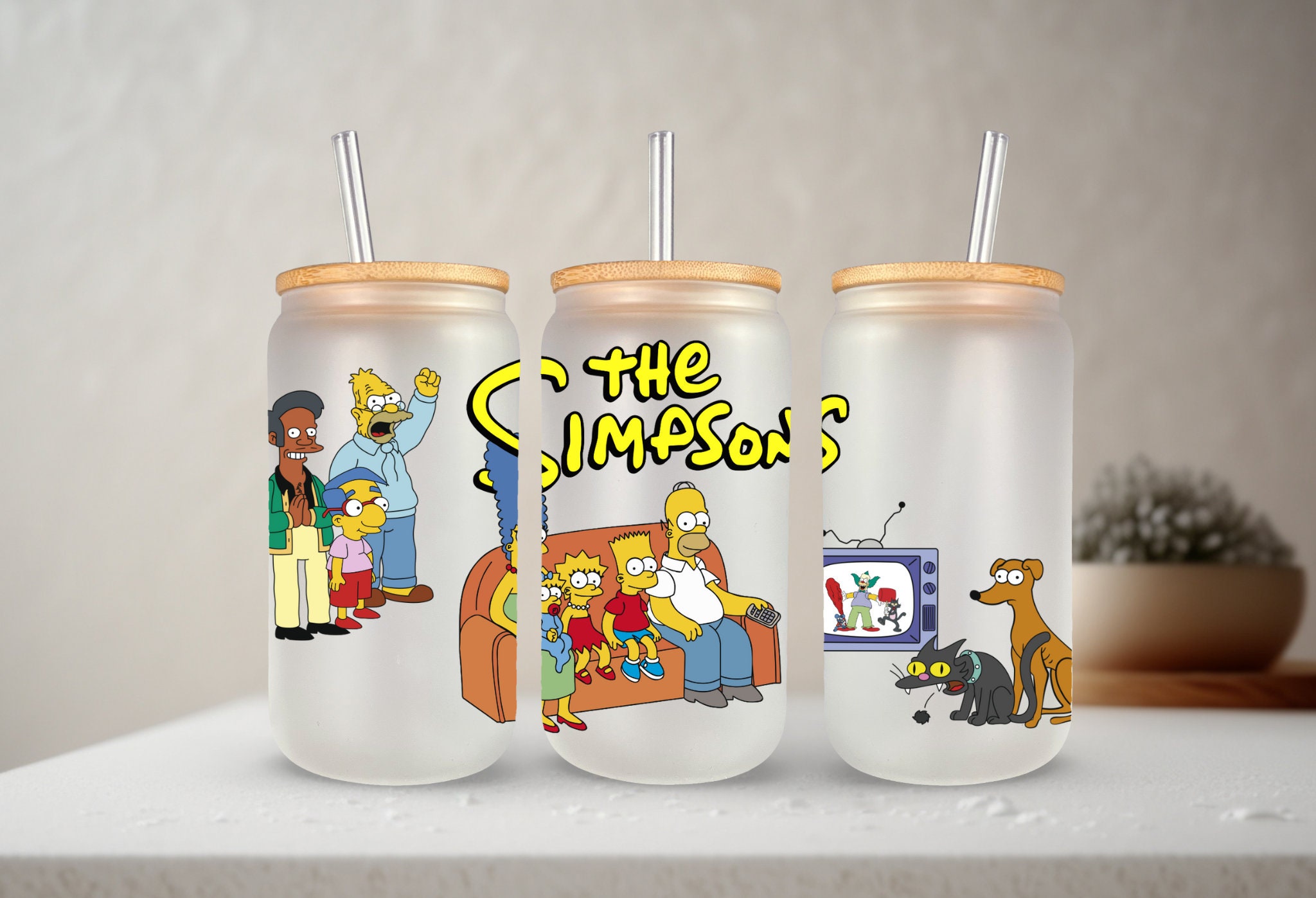 DIGITAL* Simpson Cartoon Tumbler Libbey PNG, 16oz Glass Can Wrap, 16oz ...