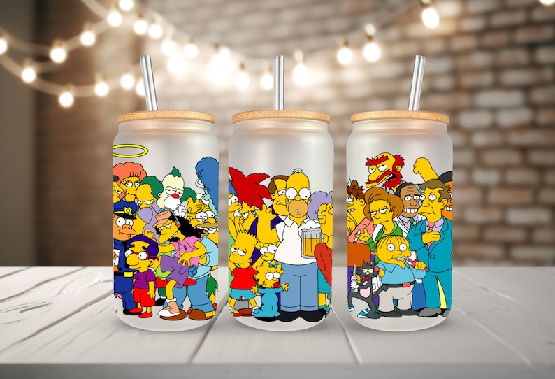 DIGITAL* Simpson Entire Cast Cartoon Tumbler Libbey PNG, 16oz Glass Can ...