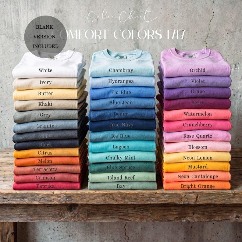 Nuancier Comfort Colors 1717 | Guide des couleurs CC 1717 | Nuancier de ...