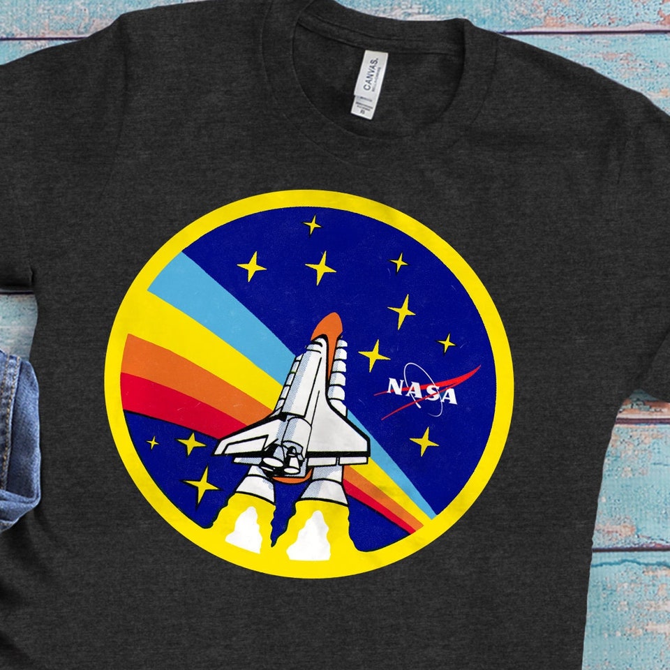 Vintage NASA Logo Shirt, NASA Rainbow Patch T-Shirt, Space Shuttle ...
