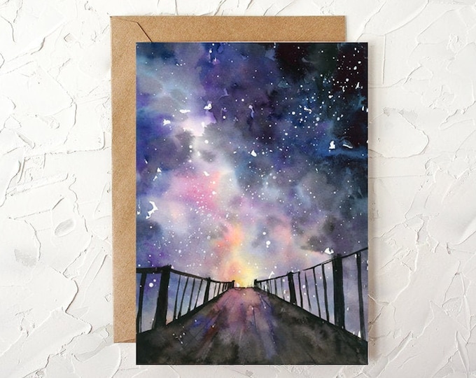 Watercolor Greeting Card Into the Night II night Sky Milky - Etsy