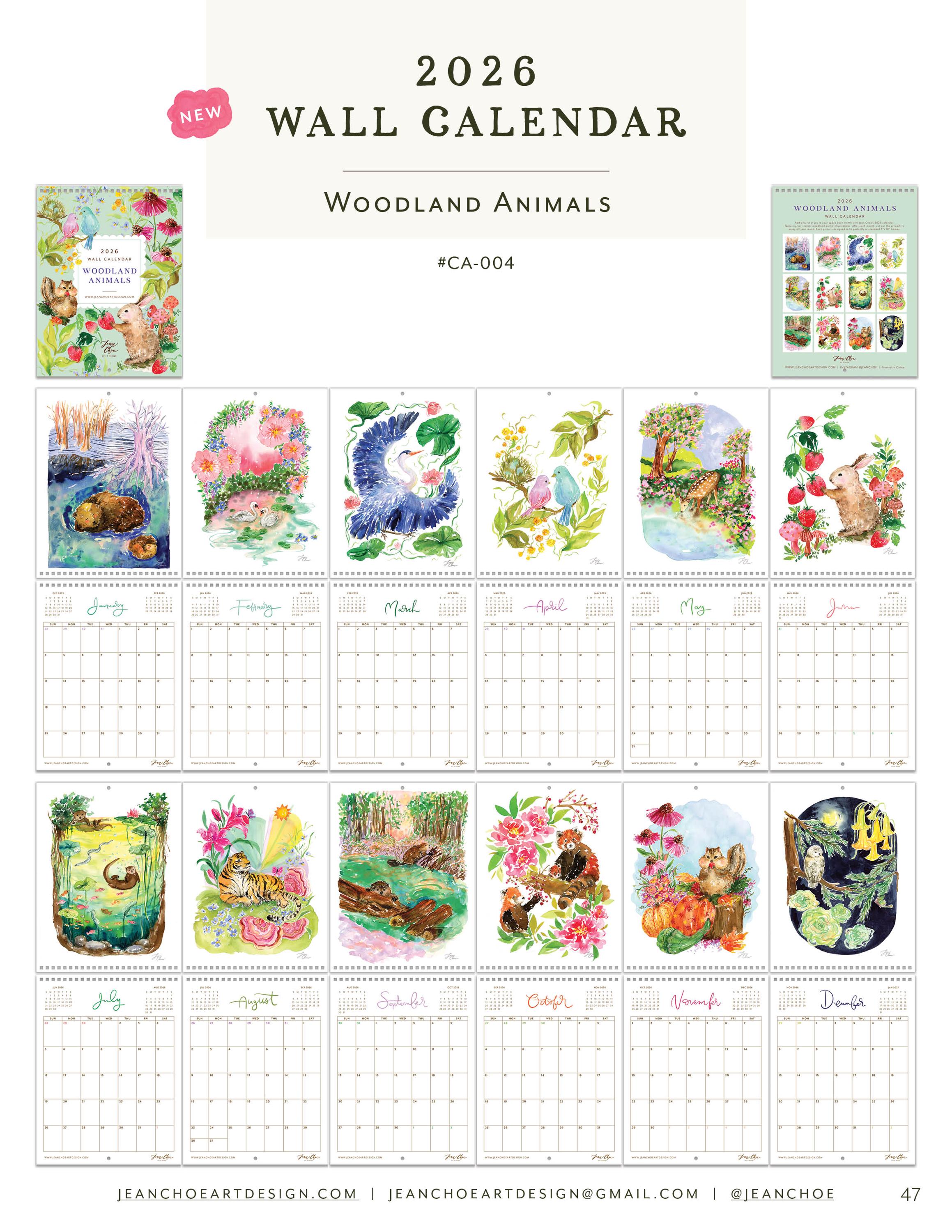 2026 Wall Calendar: Woodland Animals, 8x11" Monthly Art Print Calendar ...