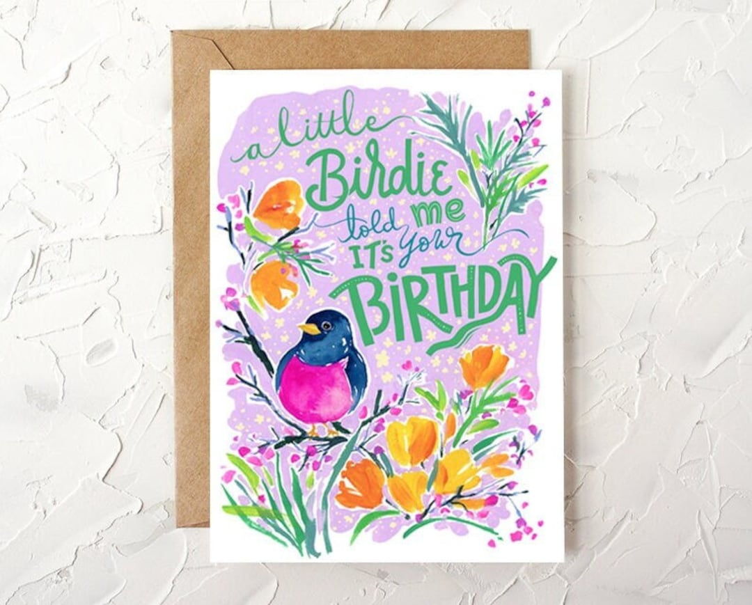 Birdie Birthday Card. A2 Gift Card. Birthday Card. Gift Card. Botanical ...
