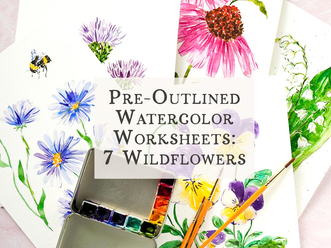 Pre-outlined Wildflower Watercolor Practice Pages – Set of 7 Botanical ...