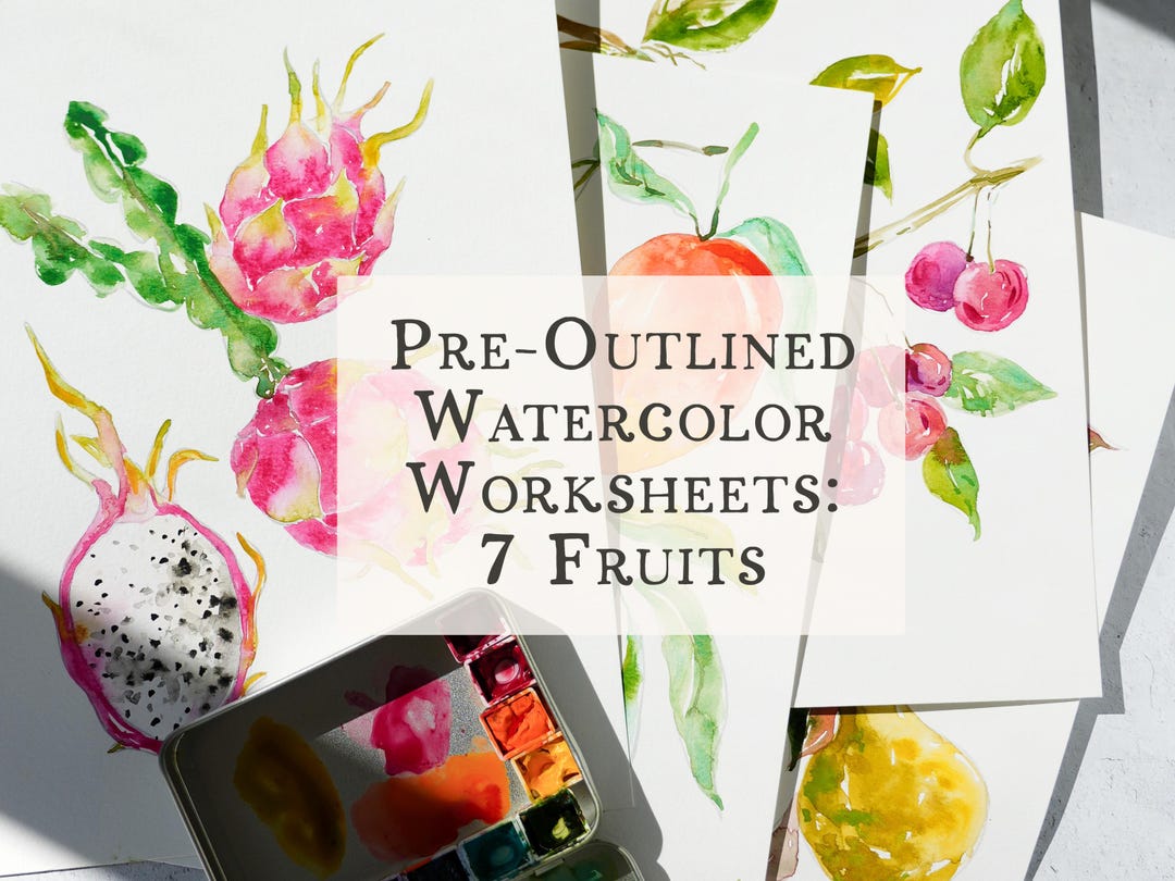 7 Fruits Watercolor Pages. Outlined Coloring Sheets of Fruits ...