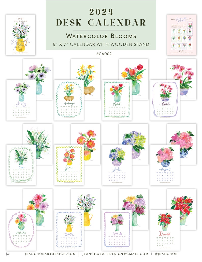2024 Calendar Set. Wall & Desk Calendars. Watercolor Art. 2024 Floral ...