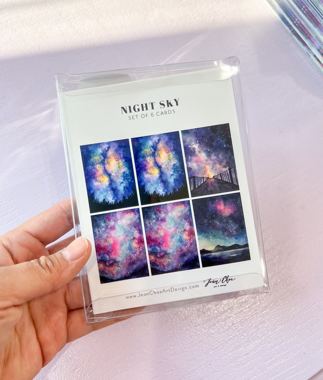 Set of 6 Watercolor Night Sky Greeting Cards. Galaxy Starry Night Card ...