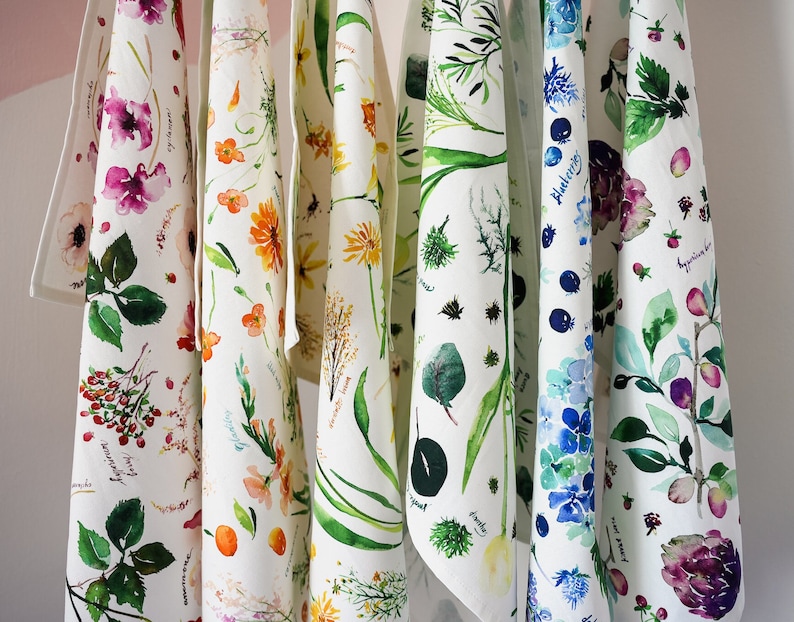 Kitchen Tea Towel Set of 6. Floral Tea Towel. Botanical Tea - Etsy