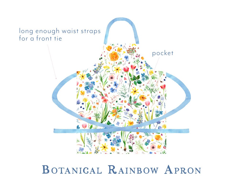 Floral Apron With Pocket. Botanical Kitchen Apron. Botanical Apron for ...