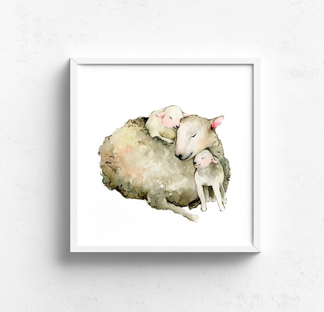 Sheep Family Watercolor Art Print: Snuggle Time, Farm Animal Nursery ...