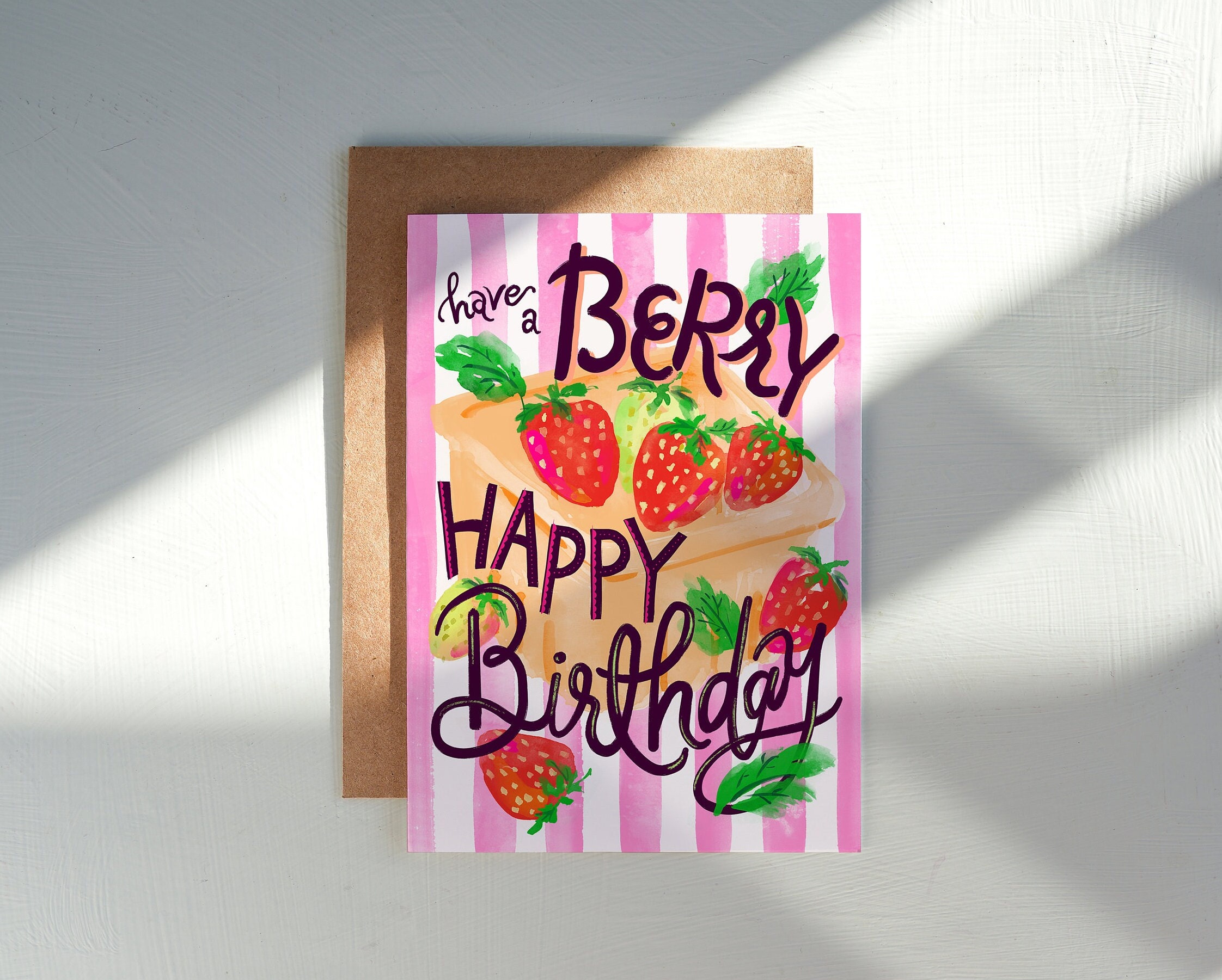 Berry Birthday Card. Happy Birthday Card. Strawberry Art. - Etsy