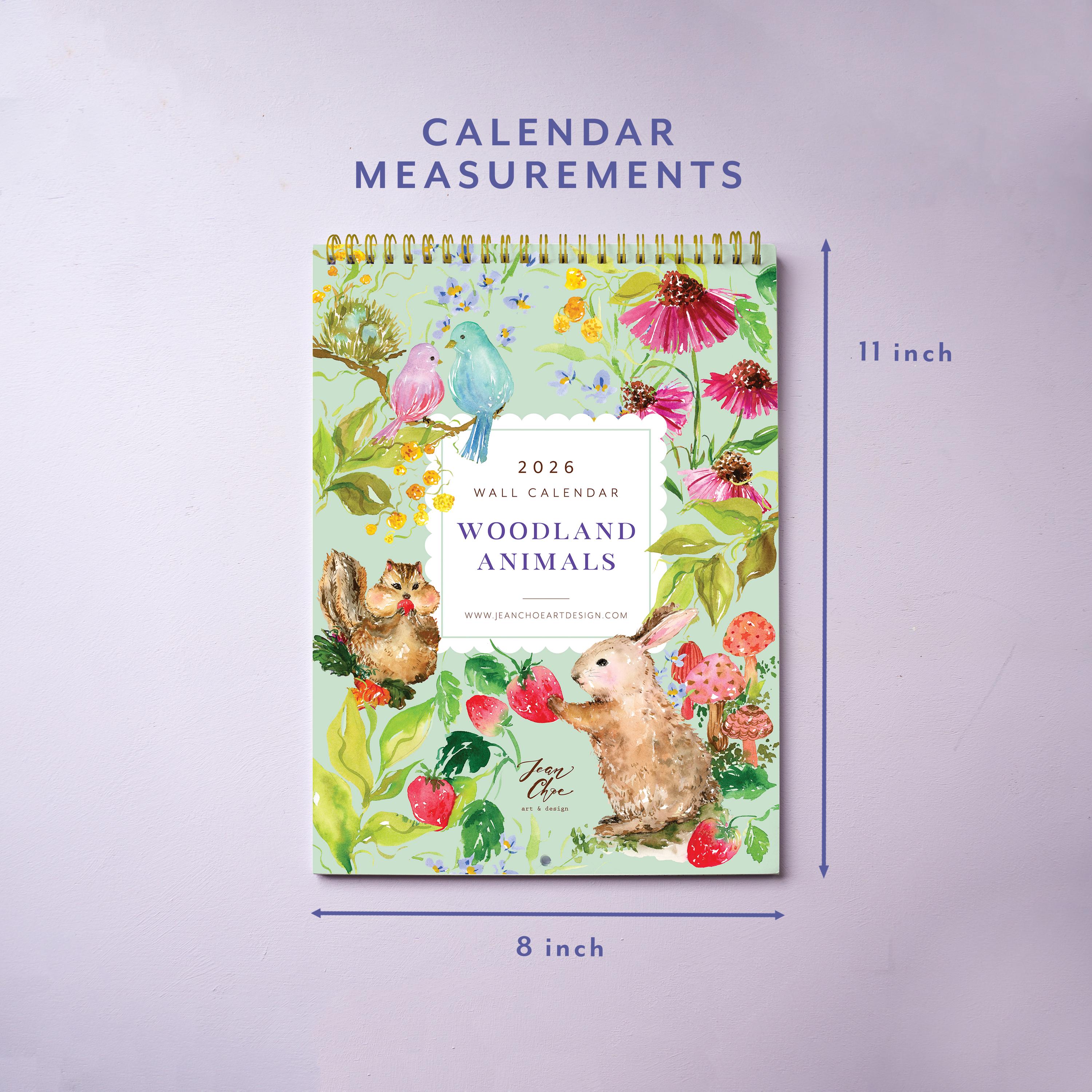 2026 Wall Calendar: Woodland Animals, 8x11" Monthly Art Print Calendar ...