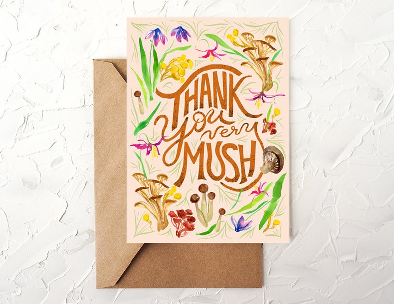 Mushroom Thank You Card. Thank You Very Mush. Funny Cards. Mushroom Art ...