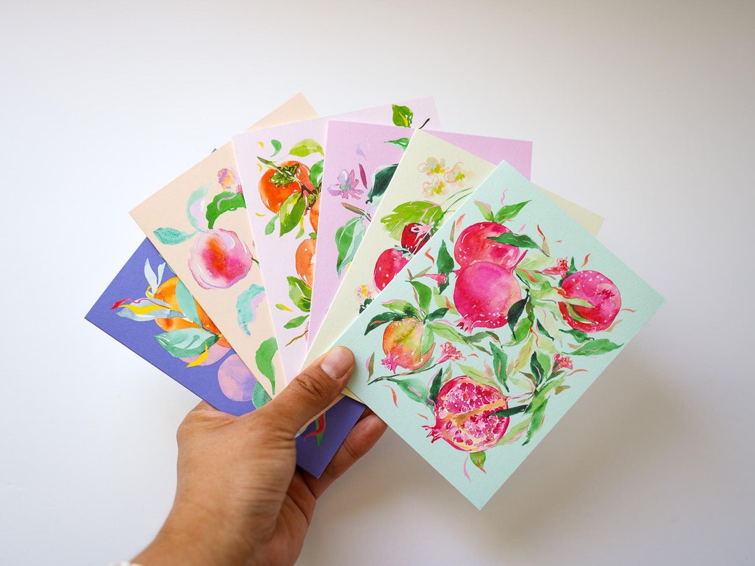 Assorted Fruit Card Set of 6. Fruit-themed Cards. Fruit Greeting Cards ...