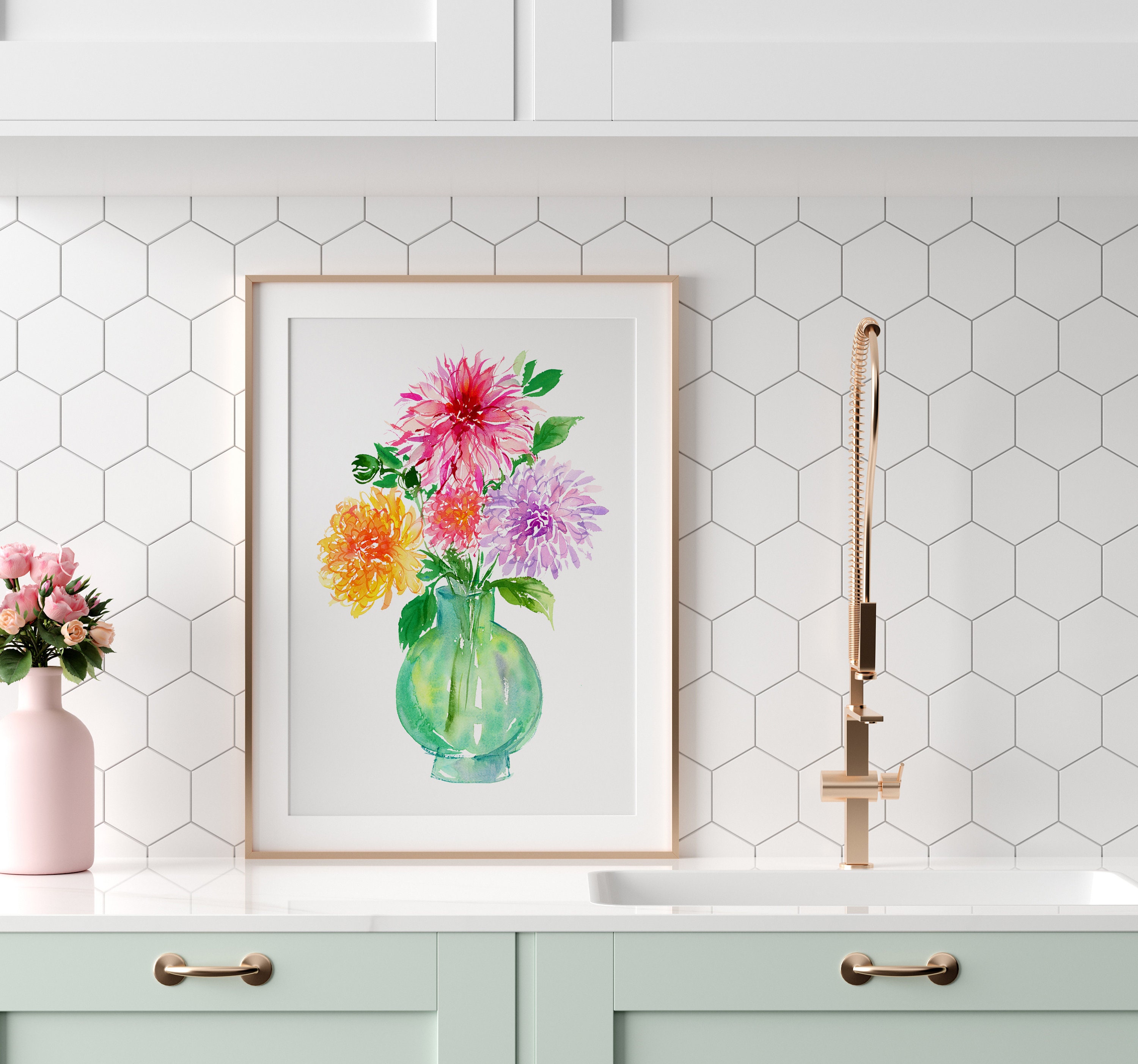 Dahlia Watercolor Art Print. Dalia Wall Art. Dahlia Painting. Dahlia ...
