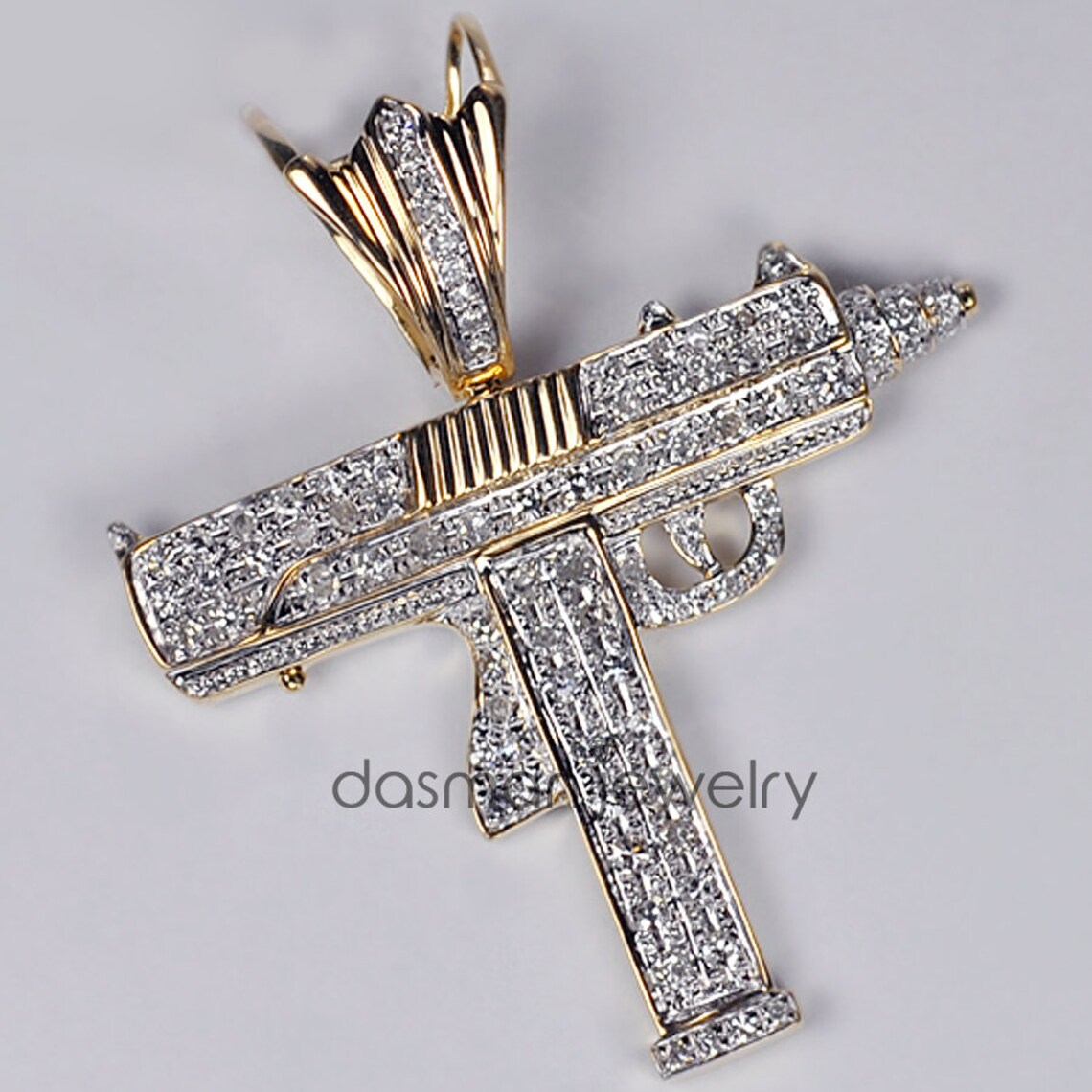 Solid 14K Yellow Gold Diamond UZI Gun Pendant for Men / Pistol Weapon ...