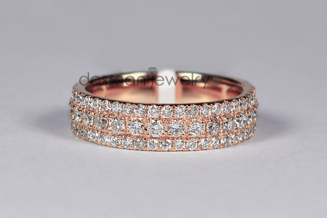 Man Unique Diamond Full Eternity Wedding Band Ring Solid 14K Rose Gold ...