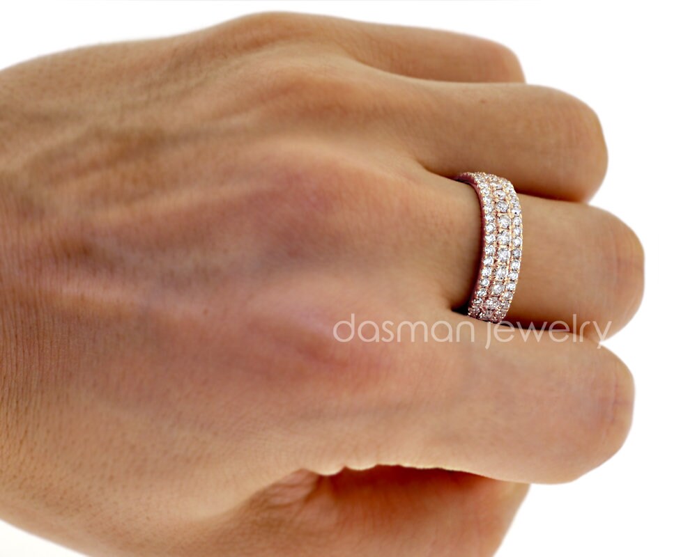 Man Unique Diamond Full Eternity Wedding Band Ring Solid 14K Rose Gold ...