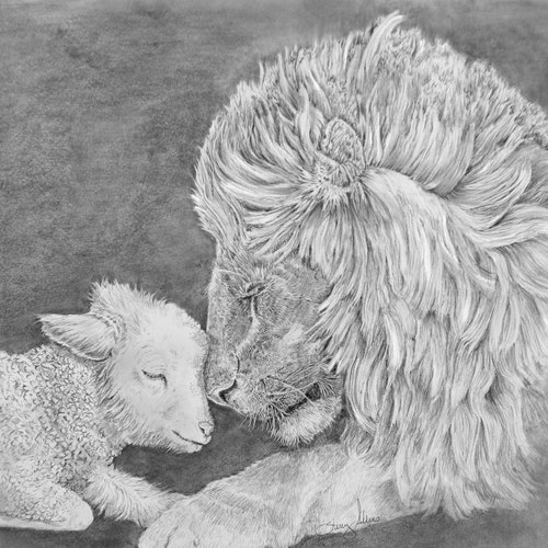 Lion and Lamb Art Lion and Lamb Print Peace Art Lion Print | Etsy