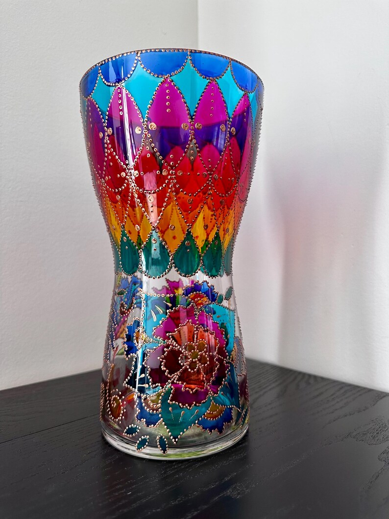 Glass Vase Rainbow Floral Hand Painted Personalized Special Gift - Etsy