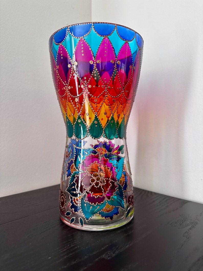 Glass Vase Rainbow Floral Hand Painted Personalized Special Gift - Etsy