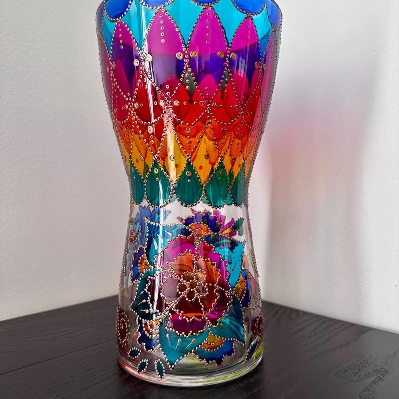 Painted Glass Vase - Etsy