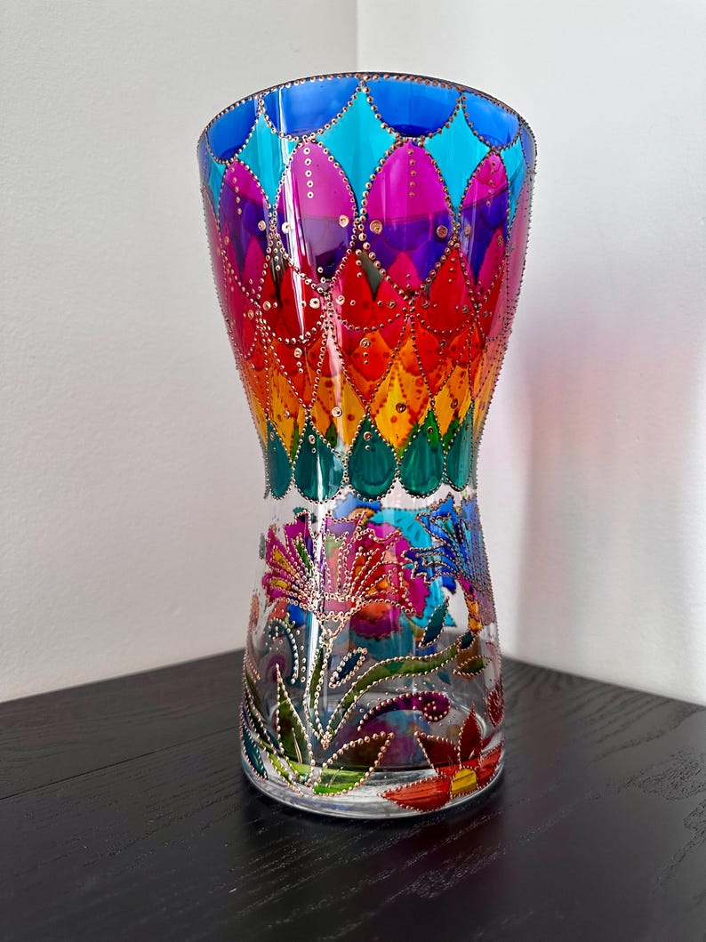 Glass Vase Rainbow Floral Hand Painted Personalized Special Gift - Etsy