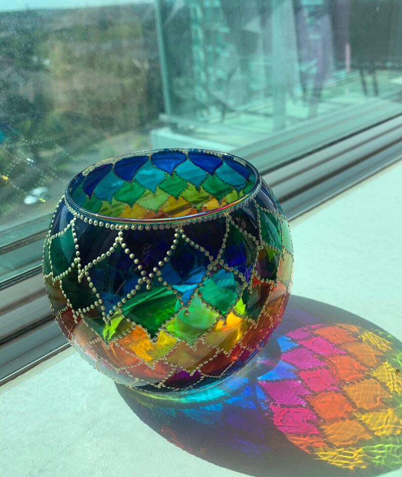 Glass Candle Holders Rainbow Hand Painted Personalized Candle Holder ...