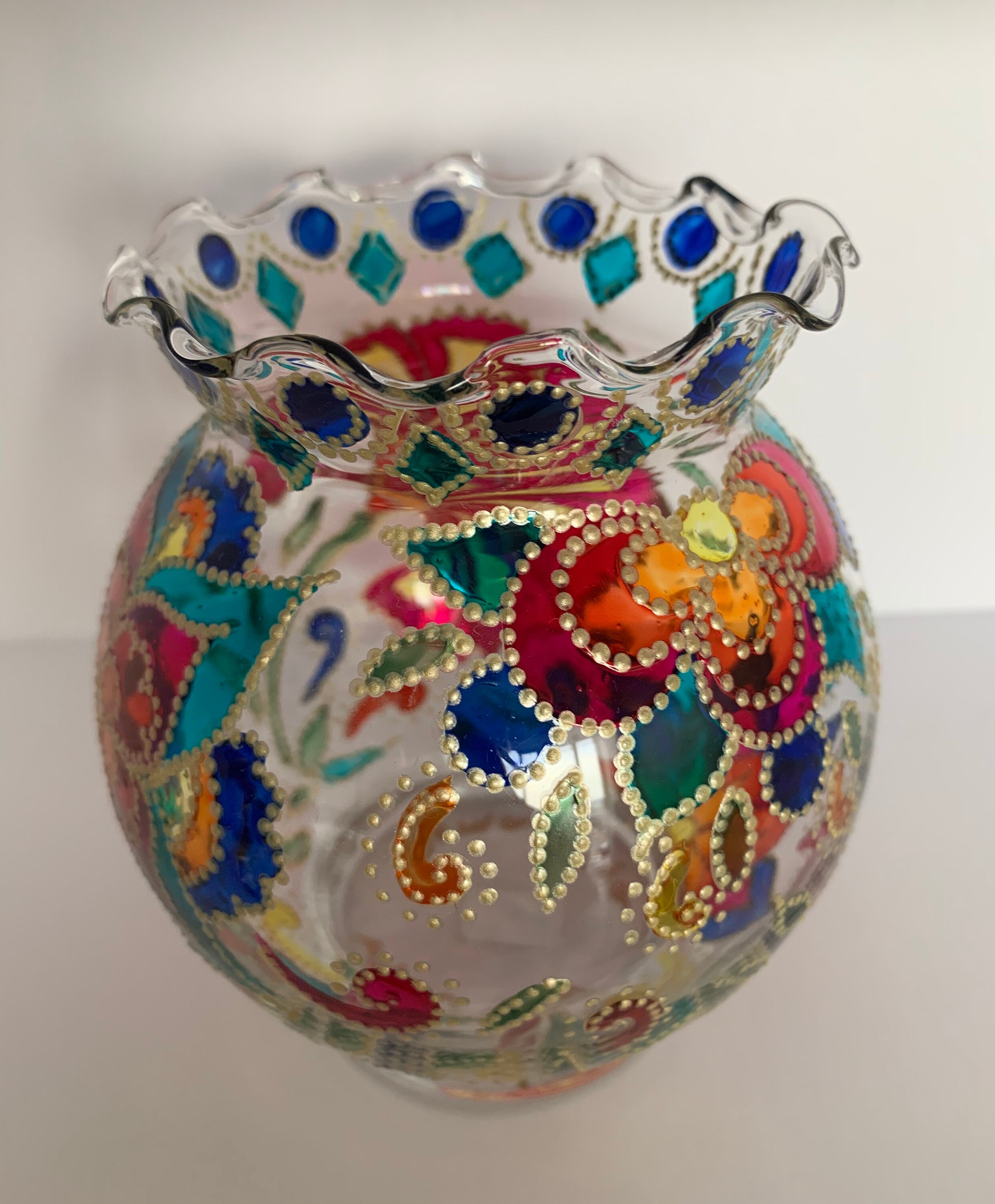 Glass Vase Hand Painted Colorful Floral Personalized Special Gift - Etsy