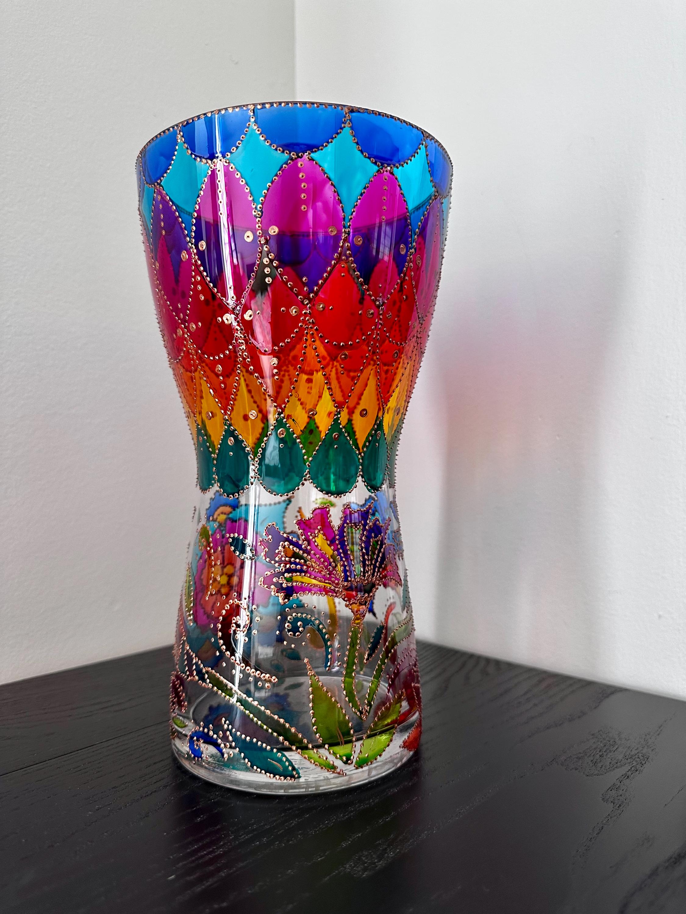 Glass Vase Rainbow Floral Hand Painted Personalized Special Gift - Etsy