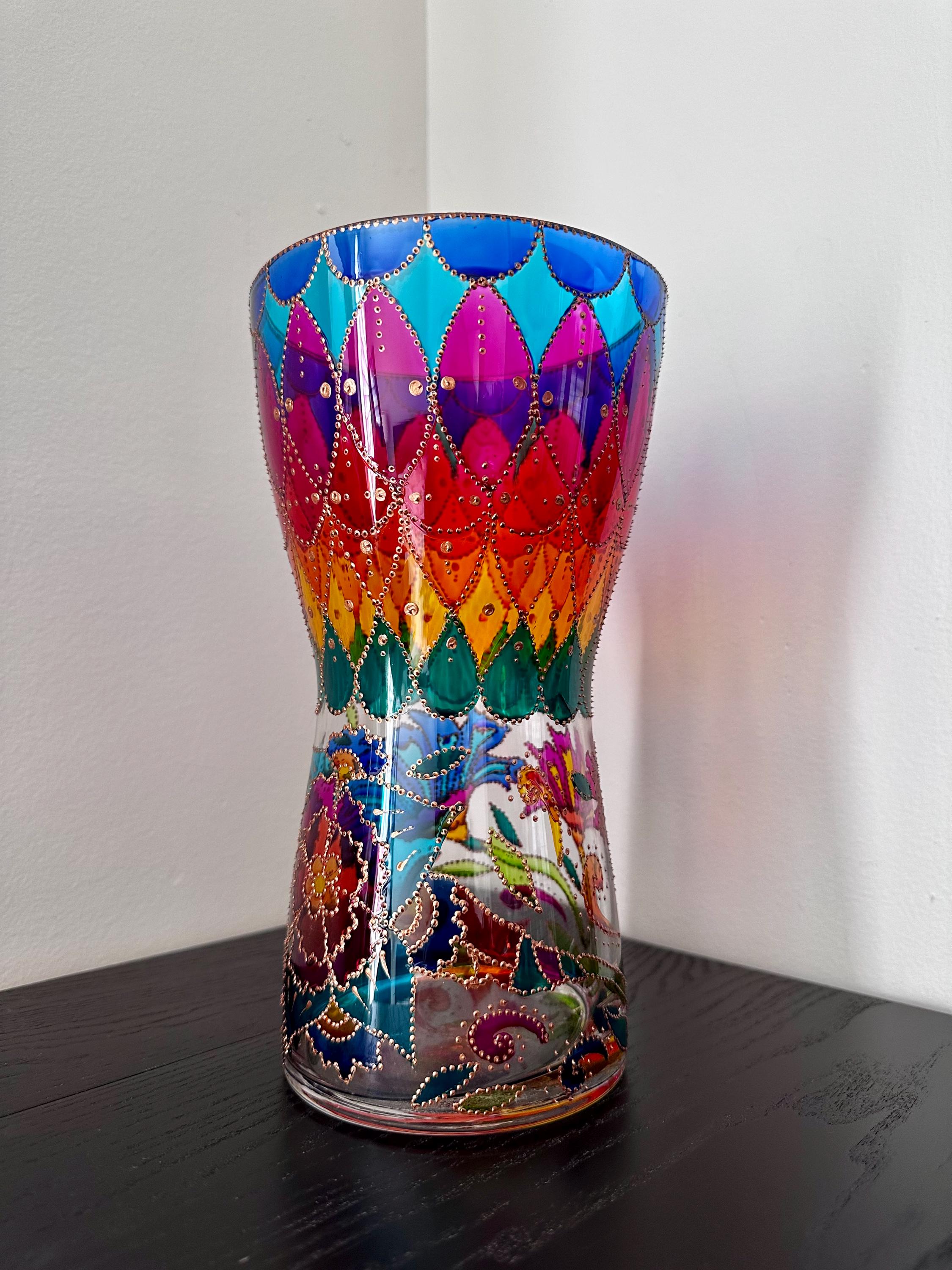 Glass Vase Rainbow Floral Hand Painted Personalized Special Gift - Etsy