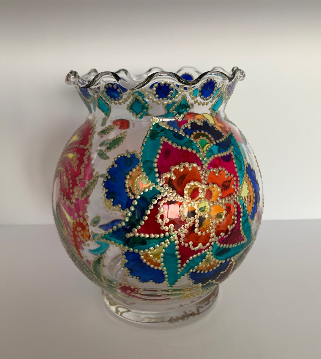 Glass Vase Hand Painted Colorful Floral Personalized Special Gift - Etsy