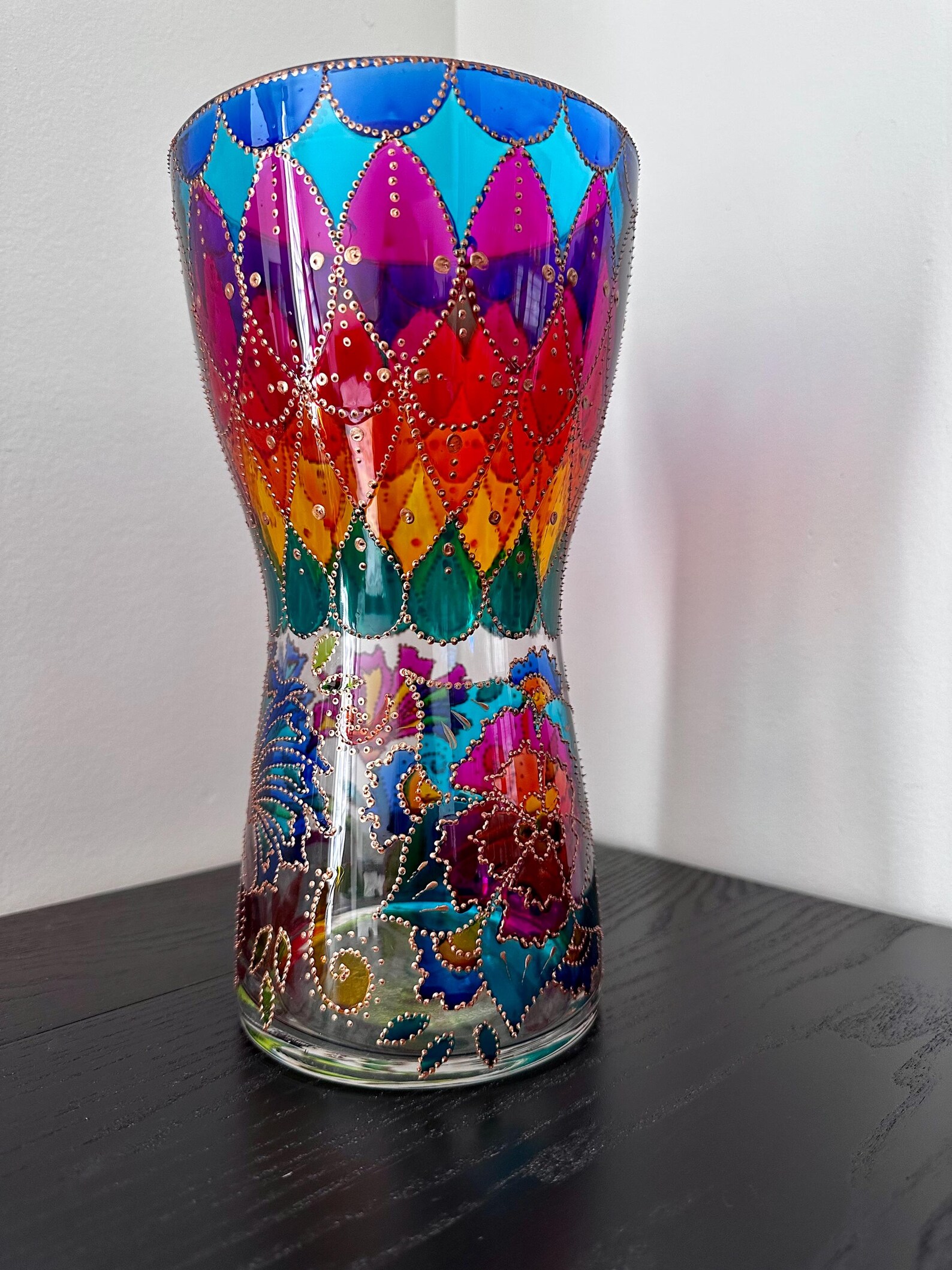 Glass Vase Rainbow Floral Hand Painted Personalized Special Gift - Etsy