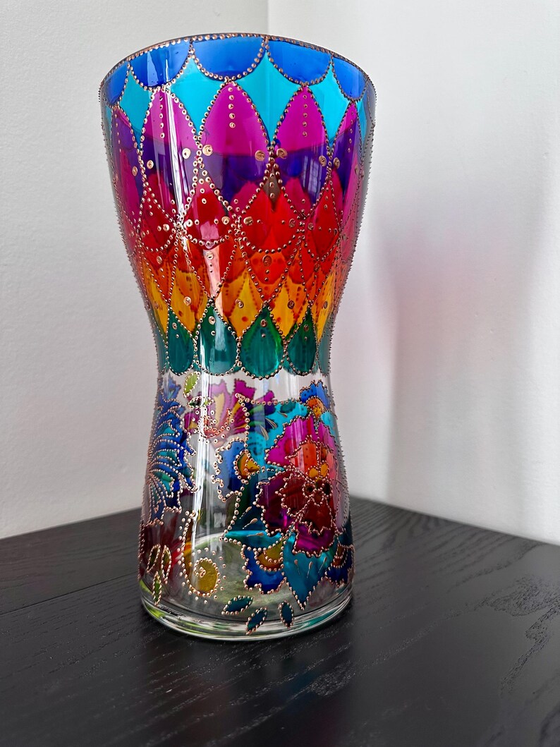 Glass Vase Rainbow Floral Hand Painted Personalized Special Gift - Etsy