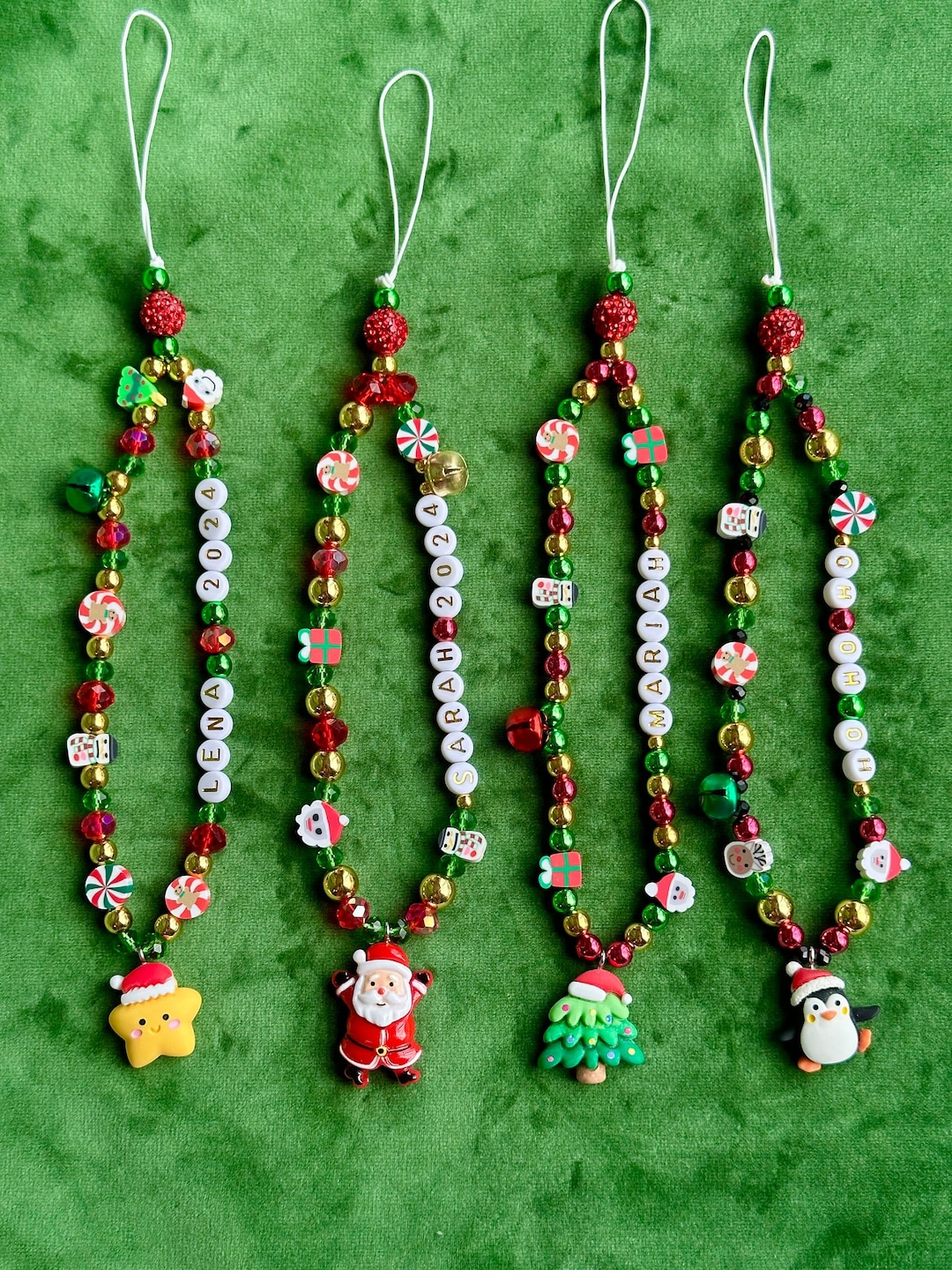 New Personalized 2024 Christmas Beaded Phone Strap, Custom Santa Phone ...