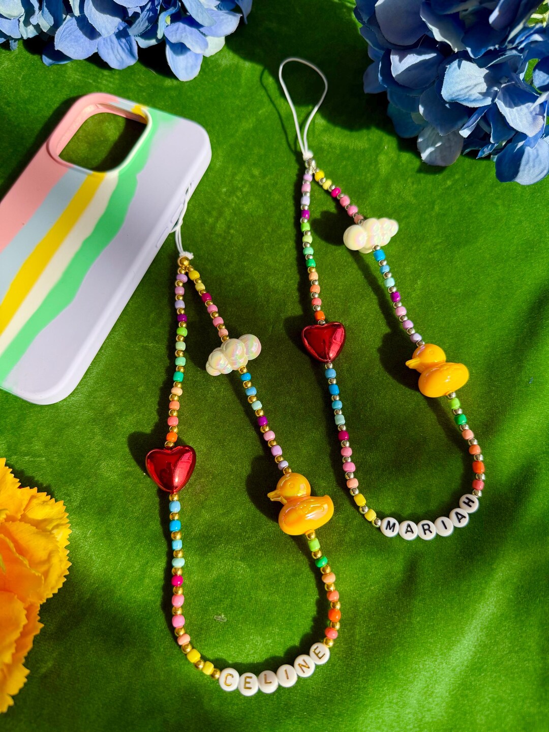 Custom Beaded Phone Charm Strap, Colorful Clouds and Duck Lanyard - Etsy