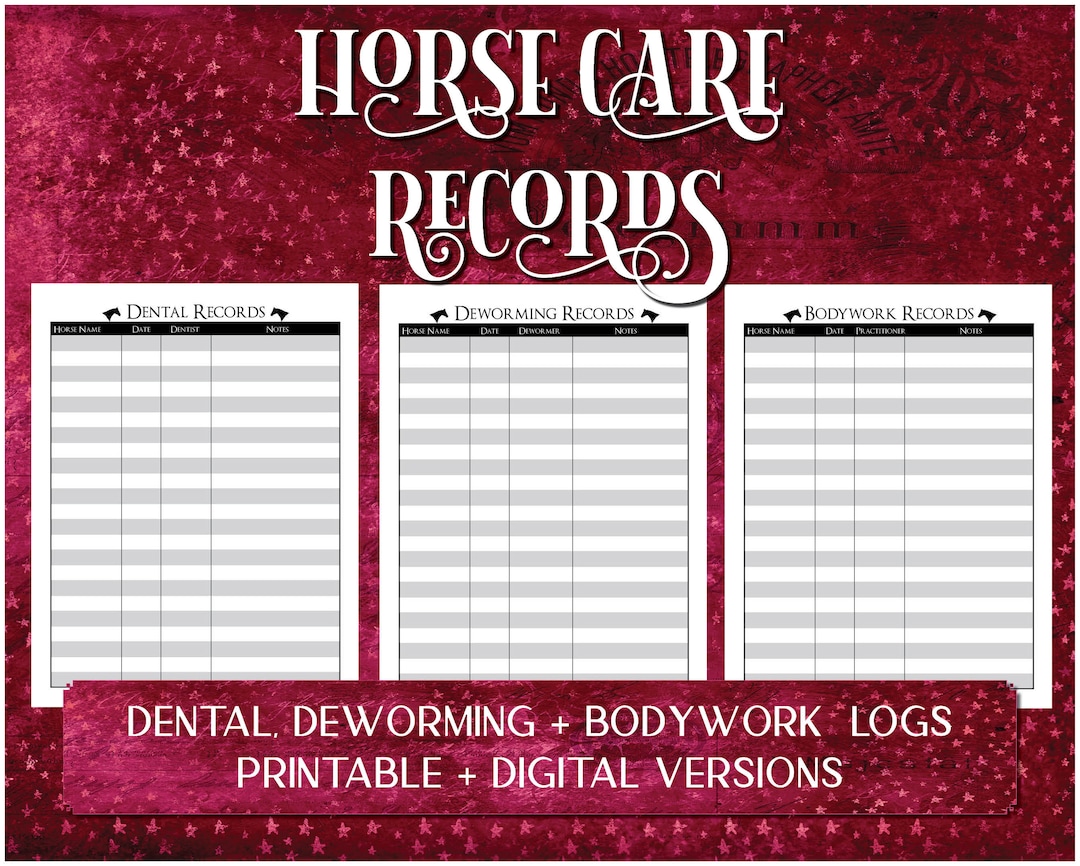 Equine Deworming, Dental, & Bodywork Records Printable PDF, Horse Care ...