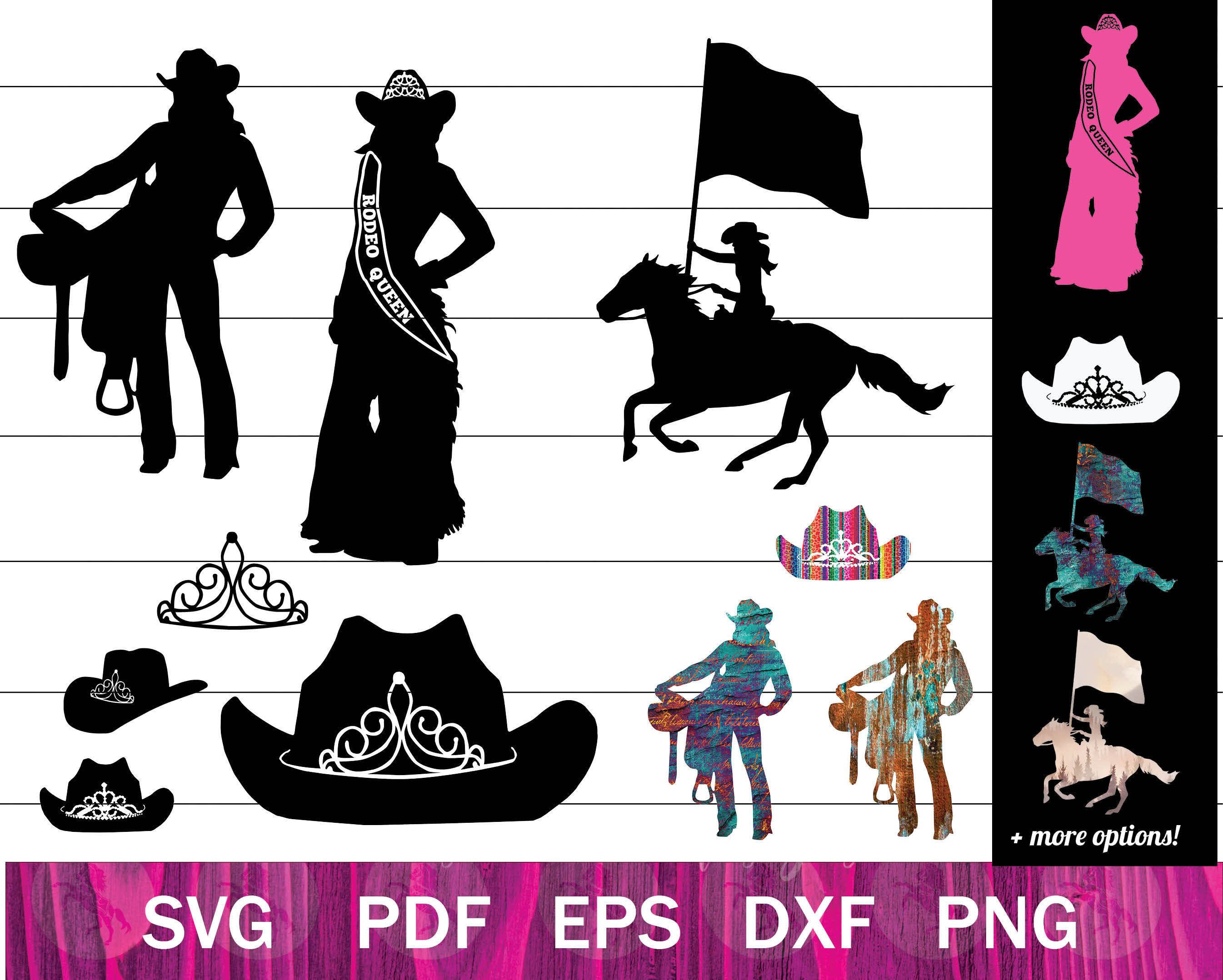 Rodeo Queen SVG Bundle, Rodeo Cowgirl Clip Art, Cowgirl Hat PNG for ...