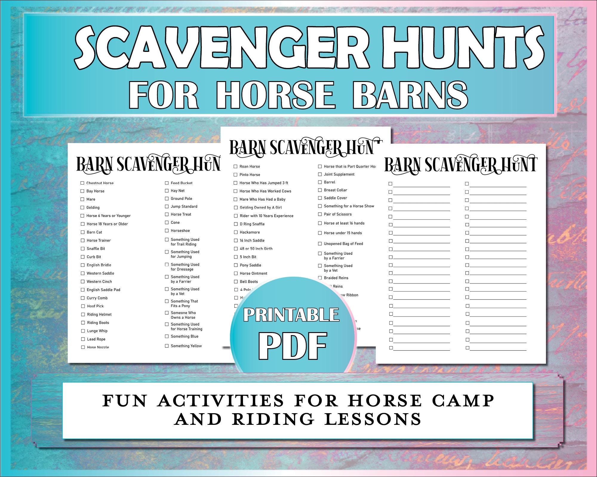 Barn Scavenger Hunt Printable Worksheet, Equestrian Scavenger Hunt ...