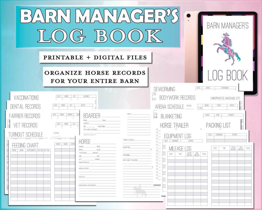 The Barn Manager's Log Book - Digital/pdf - Horse Planner - Tracking ...