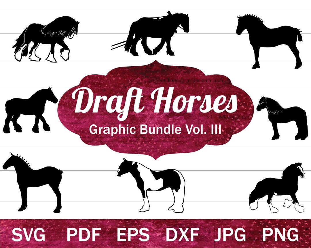 Draft Horse SVG for Cricut, Draught Horse SVG Vector Files, 10 Horse Silhouette, Belgian Horse ...